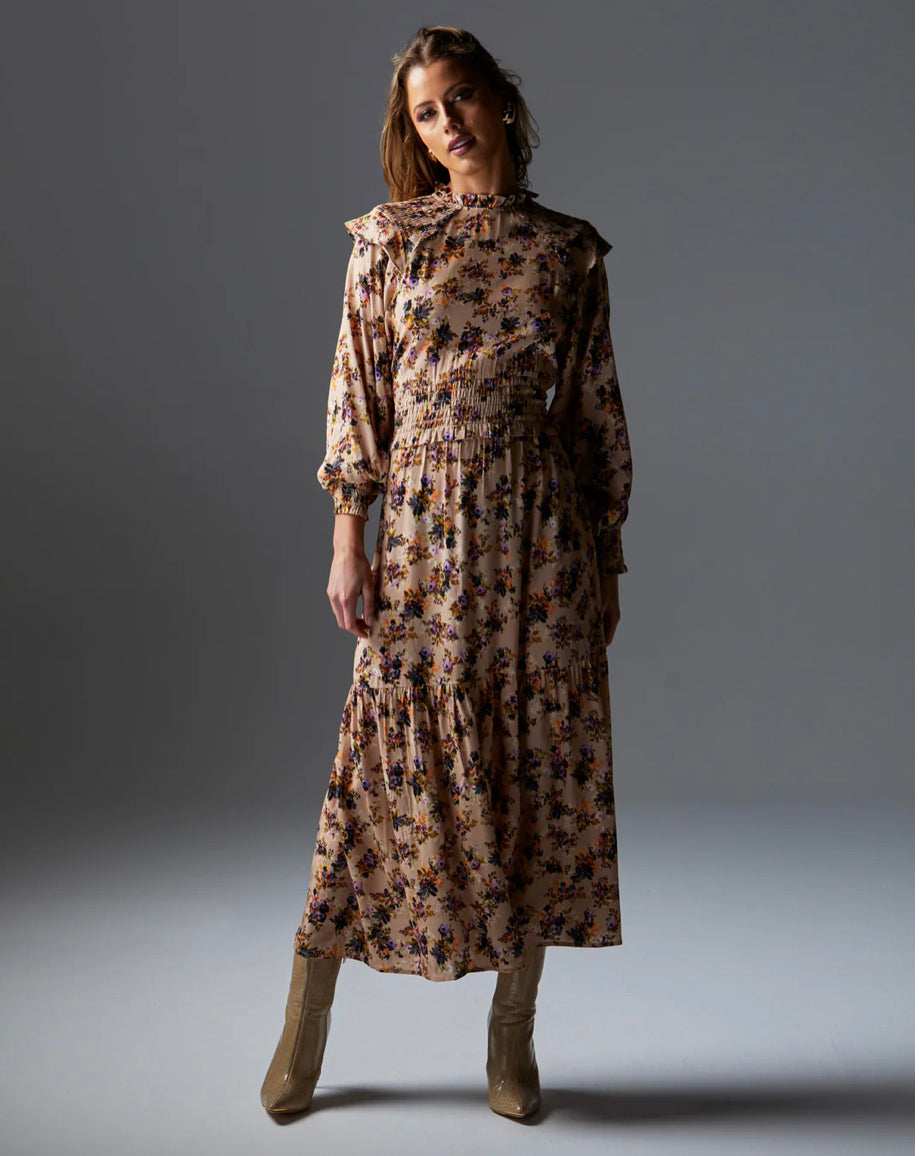 Loyal Frill Midi Dress - Violet Floral – Willo NZ Loyal Frill Midi Dress - Violet Floral – Willo NZ