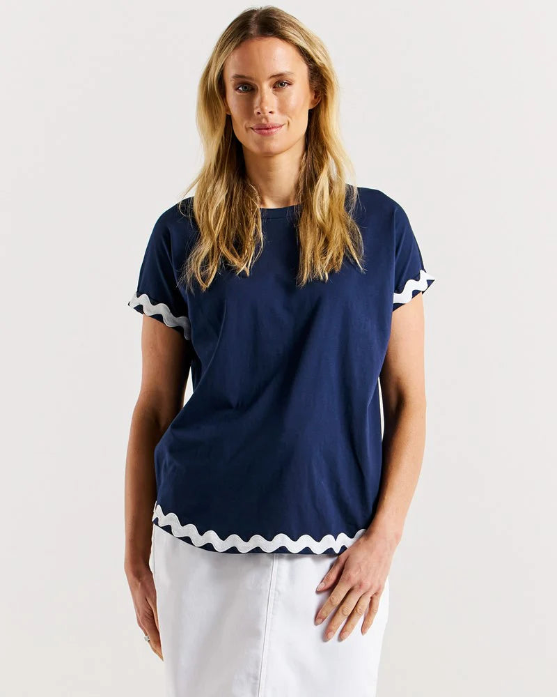 Sunny Tee - Navy/White Ric Rac – Willo NZ